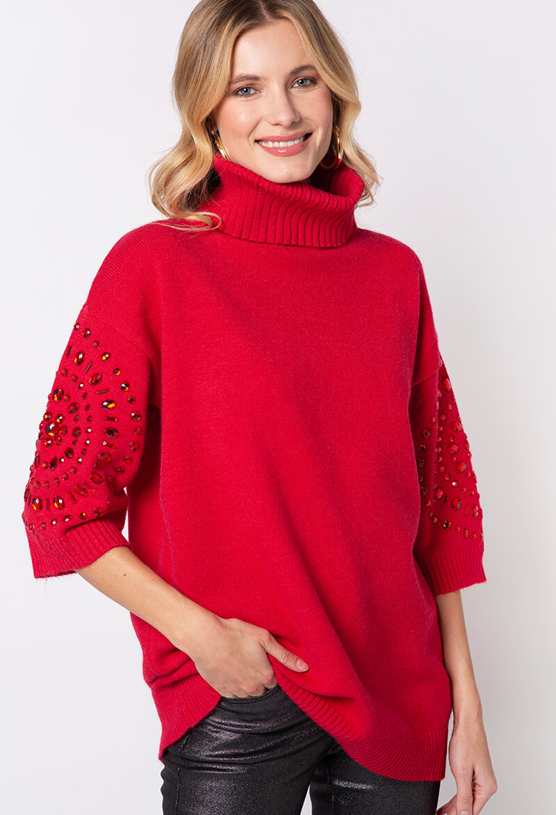 Czerwony sweter z cekinami na rękawach Salo | ZOBACZ WSZYSTKIE \ SWETRY ...